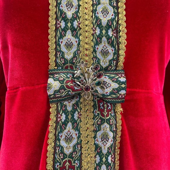 Vintage | Dresses | Handmade 96s Inspired Red Velvet Gold Trim Maxi ...